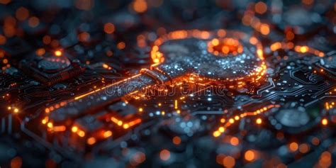 Digital Key A Glowing Metallic Key Placed On A Circuit Board