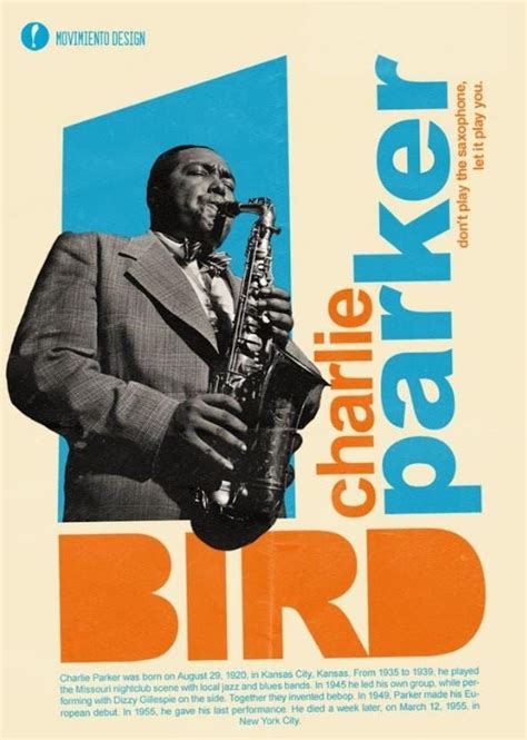 Affiche De Jazz Charlie Parker 24 X 36 Légende Du Bebop Portrait
