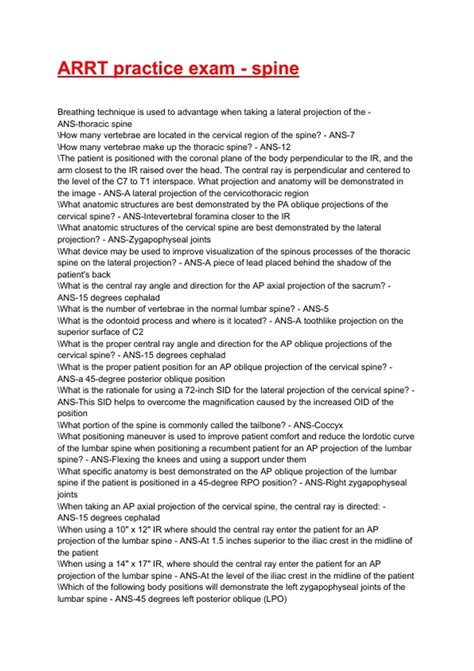 Arrt Practice Exam Spine 20252026 Questions With Completed