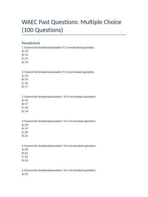 Waec Math 100 Multiple Choice Questions Pdf Logarithm Mathematics