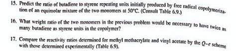 Solved 15 Predict The Ratio Of Butadiene To Styrene