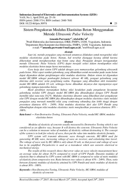 Pdf Sistem Pengukuran Modulus Elastisitas Beton Menggunakan Metode