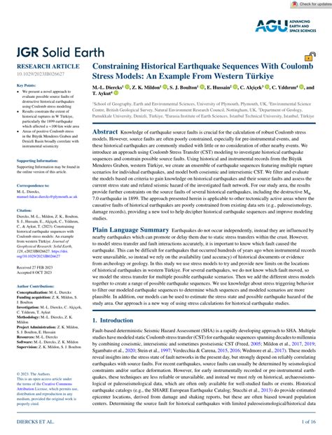 Pdf Constraining Historical Earthquake Sequences With Coulomb Stress Models An Example From