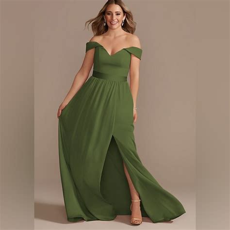 Davids Bridal Dresses Davids Bridal Offshoulder Crepe Green