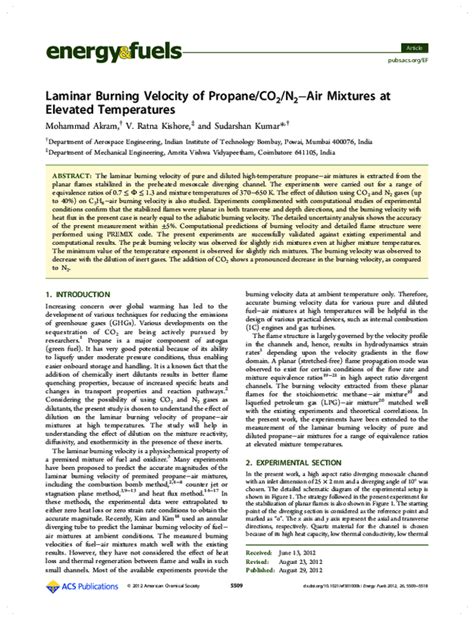 Pdf Laminar Burning Velocity Of Propaneco2n2air Mixtures At Elevated Temperatures