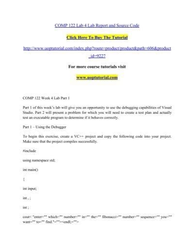 Comp 122 Lab 4 Lab Report And Source Code