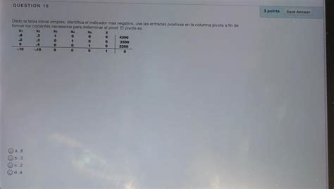 Solved 18 Given The Initial Simplex Table Identify The