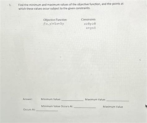Solved Find The Minimum And Maximum Values Of The Objective