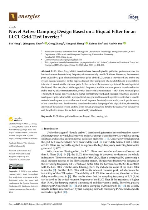 Pdf Novel Active Damping Design Based On A Biquad Filter For An Llcl