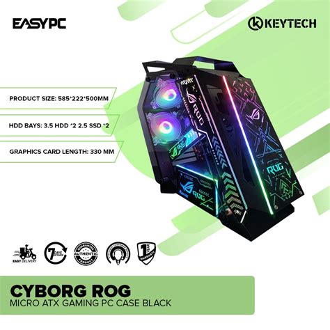 Keytech Cyborg Rog Micro Atx With 6fans Gaming Pc Case Black Easypc