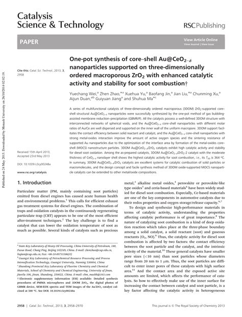 Pdf One Pot Synthesis Of Core Shell Au Ceo2−δ Nanoparticles Supported On Three Dimensionally