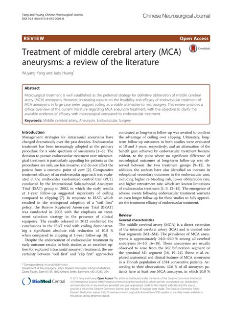 Pdf Treatment Of Middle Cerebral Artery Mca Aneurysms A Review Of