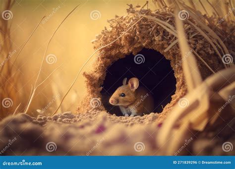 A Field Mouse Sitting In The Entrance To Its Burrow Stock Illustration