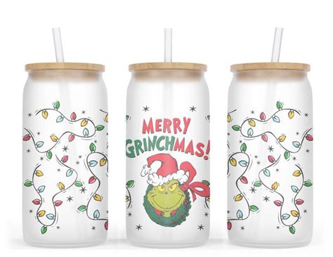 Merry Grinchmas 16oz Frosted Glass Beer Can Decorative Jars Merry Glass