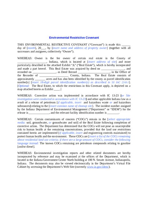 Environmental Restrictive Covenant Doc Template Pdffiller