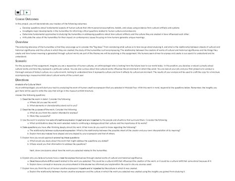 Project Guidelines And Rubric Hum 100 H7799 Perspectives In The