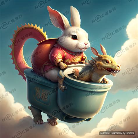 Ai创作图兔子在天上骑着马桶打恐龙 昵图网