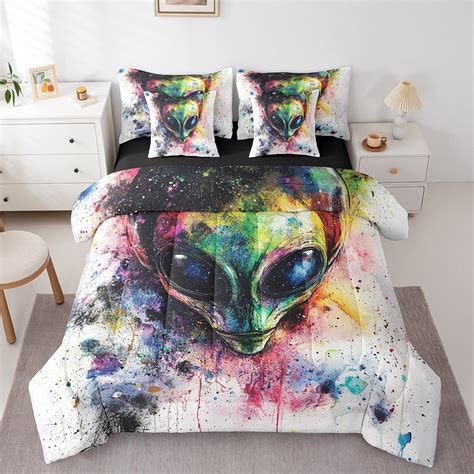 Erosebridal Space Alien Comforter Set With Sheets Cartoon Outer Space