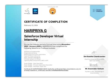 Haripriya G On Linkedin Salesforcecertified Newskills Careergrowth Internship Smartinternz