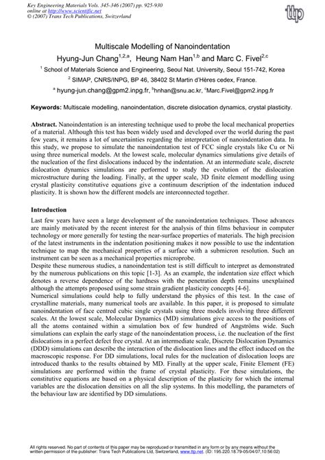 Pdf Multiscale Modelling Of Nanoindentation