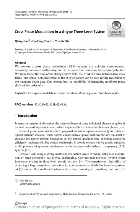 Cross Phase Modulation In A Δ Type Three Level System
