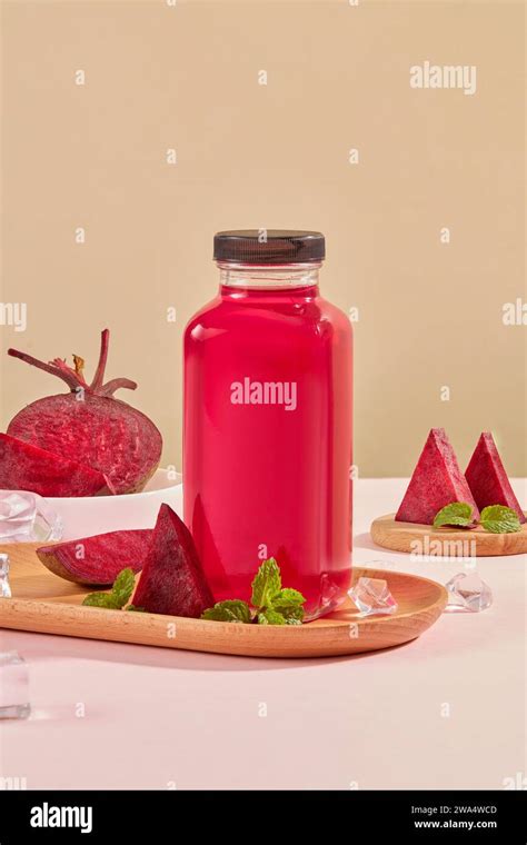 Fresh Beetroot Slices Decorated With Glass Bottle Unlabeled Containing