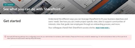 sharepoint success site and microsoft 365 learning pathways · issue