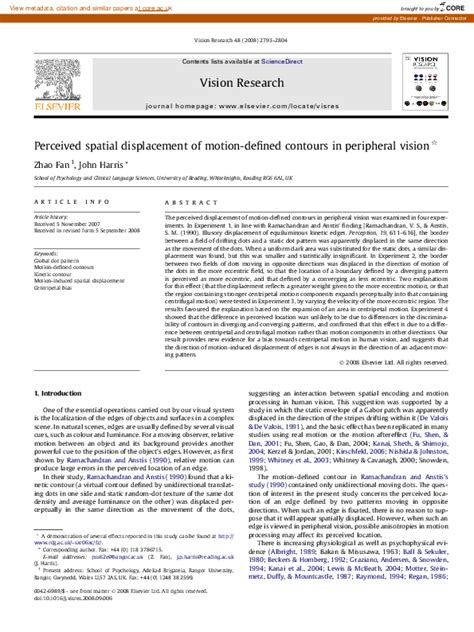 Pdf Perceived Spatial Displacement Of Motion Defined Contours In
