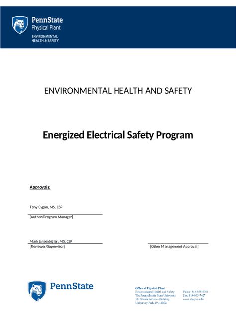 Energized Electrical Safety Program Psu Ehs Ehs Psu Doc Template Pdffiller