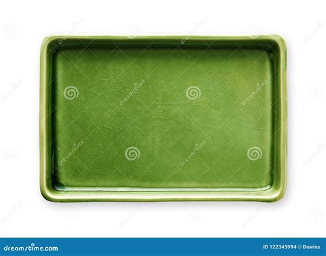 Empty Rectangular Plate Green Ceramics Plate View From Above Isolated On White Background With