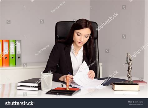 Brunette Woman Notary Public Reading Signing Stock Photo Shutterstock