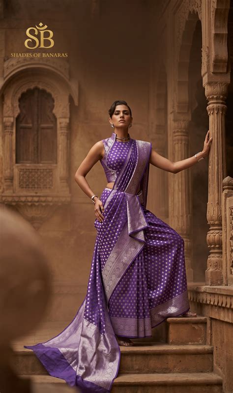 Purple Kora Silk Saree Luxe Handwoven Banarasi All Over Buti Couture