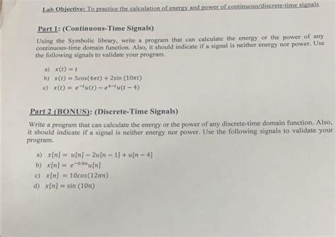 Solved Part 1 Continuous Time Signals Using The Symbolic