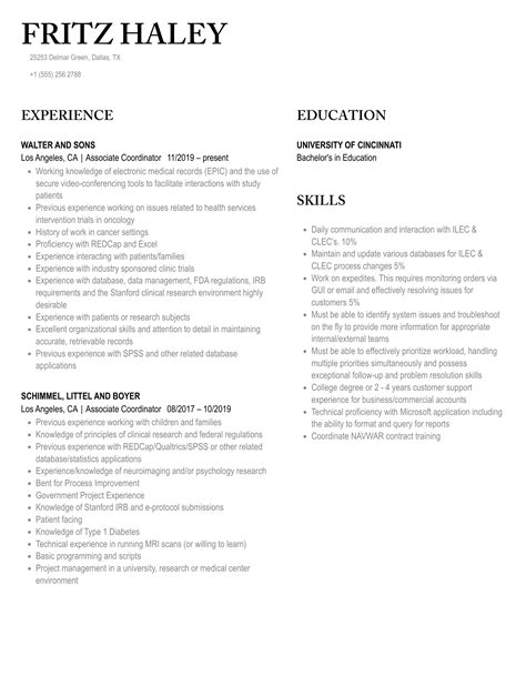 Associate Coordinator Resume Samples Velvet Jobs