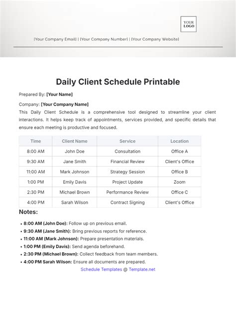 Free Daily Client Schedule Printable Template To Edit Online
