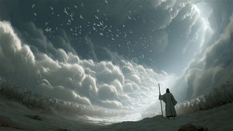 Moses Performs The Miracle Of Parting The Red Sea Under A Dramatic Sky