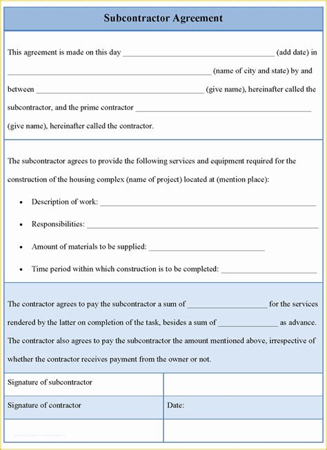 Free Construction Subcontractor Agreement Template Of Invoice Template