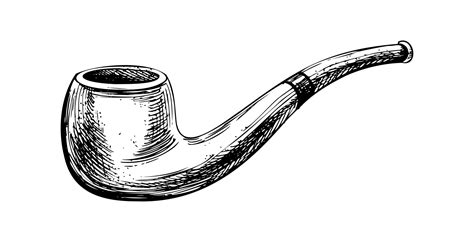 Pipe For Tobacco Smoking Black And White Hand Drawn Illustration In