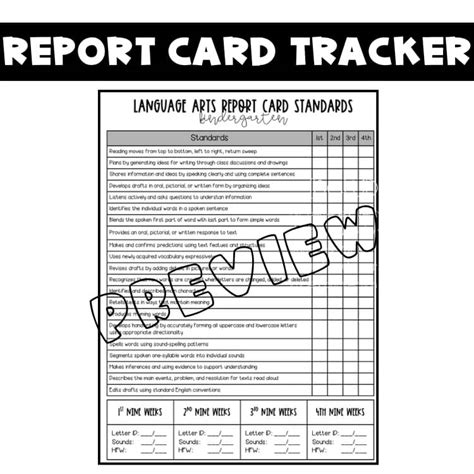 Report Card Tracker Kindergarten Teks Aligned Data Tracker