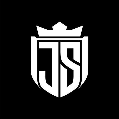 Js Letter Logo Shield Shape Inside Shield Badge Crown On Black Background Template Design