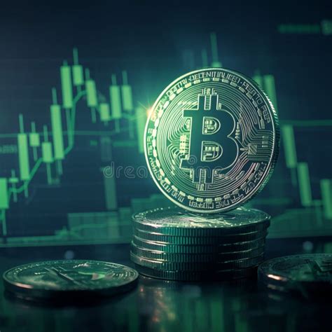 Photo Digital Currency Bitcoin Symbol On Coins With Crypto Stocks Chart Stock Illustration