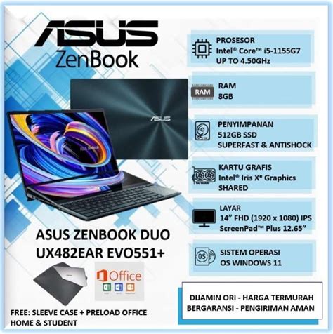 Jual Laptop Asus Zenbook Duo Ux Ear Evo Blue Intel Evo I G Gb Gb Iris Xe Fhd