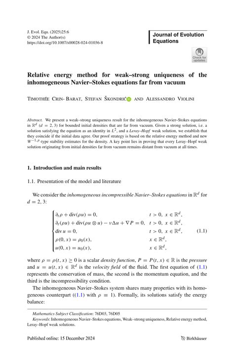 Pdf Relative Energy Method For Weakstrong Uniqueness Of The
