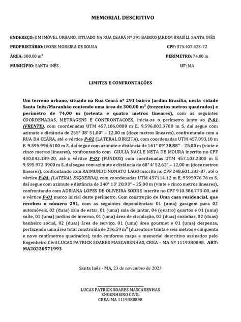 Memorial Descritivo De Retificação Download Grátis Pdf Engenharia