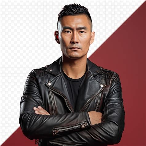 Premium Psd Image Of Serious Asian Man In Leather Jacket Posing And