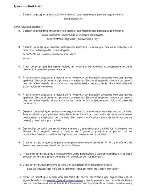 Ejercicios Shellscript Pdf Interfaz De Línea De Comando Archivo