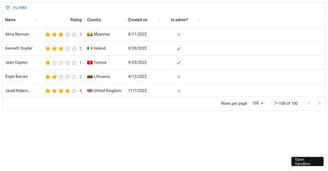Customize The Filter Panel Position Codesandbox