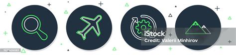 Set Line Plane Gear And Arrows As Workflow Magnifying Glass And