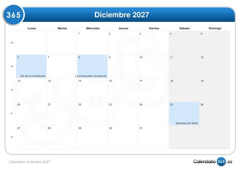 Calendario Diciembre 2027