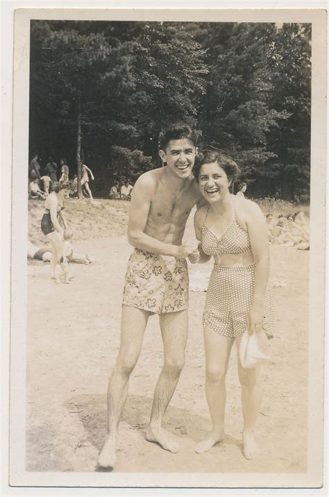 Cute Shirtless Swimsuit Man W Girlfriend Sister Vtg Beach Photo Gay Int 1895896176